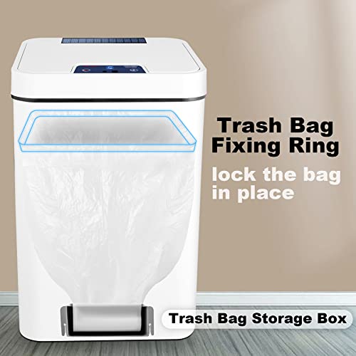 TrashAid Motion Sensor Trash Can with Lid, 4.8 Gallon Touchless Rechargeable Smart Trash Bin Bathroom, Automatic Plastic Garbage Can for Bedroom, Office, Living Room, White