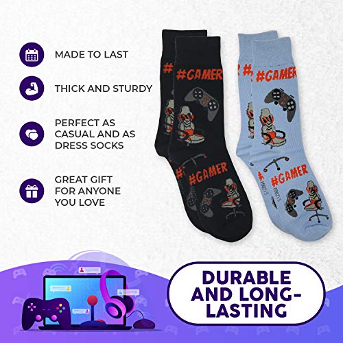 Foozys Mens Crew Socks | Late Night Party & Up to No Good Novelty Socks | 2 Pair (Gamer)