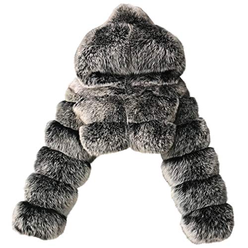 PLAZRU Short Faux Fur Coat for Women Zipper Up Hooded Shaggy Warm Elegant Long Sleeve Winter Fashion Cropped Furry Jacket