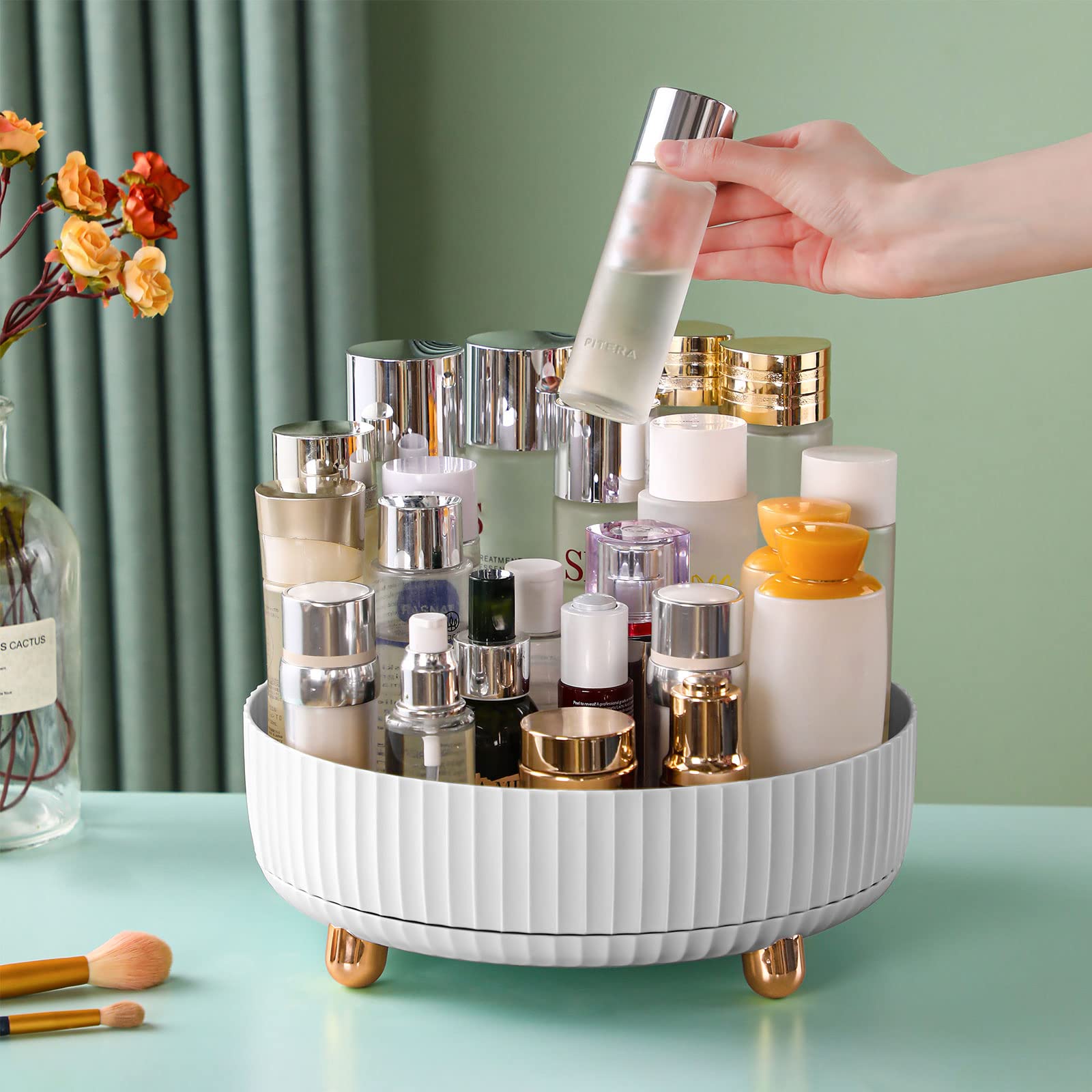 funest Makeup Perfume Organizer, 360 Degree Rotating Lazy Susan Cosmetic Desk Storage Lotions Display Case Round Gift Tray with Large Capacity , for your Jewelry