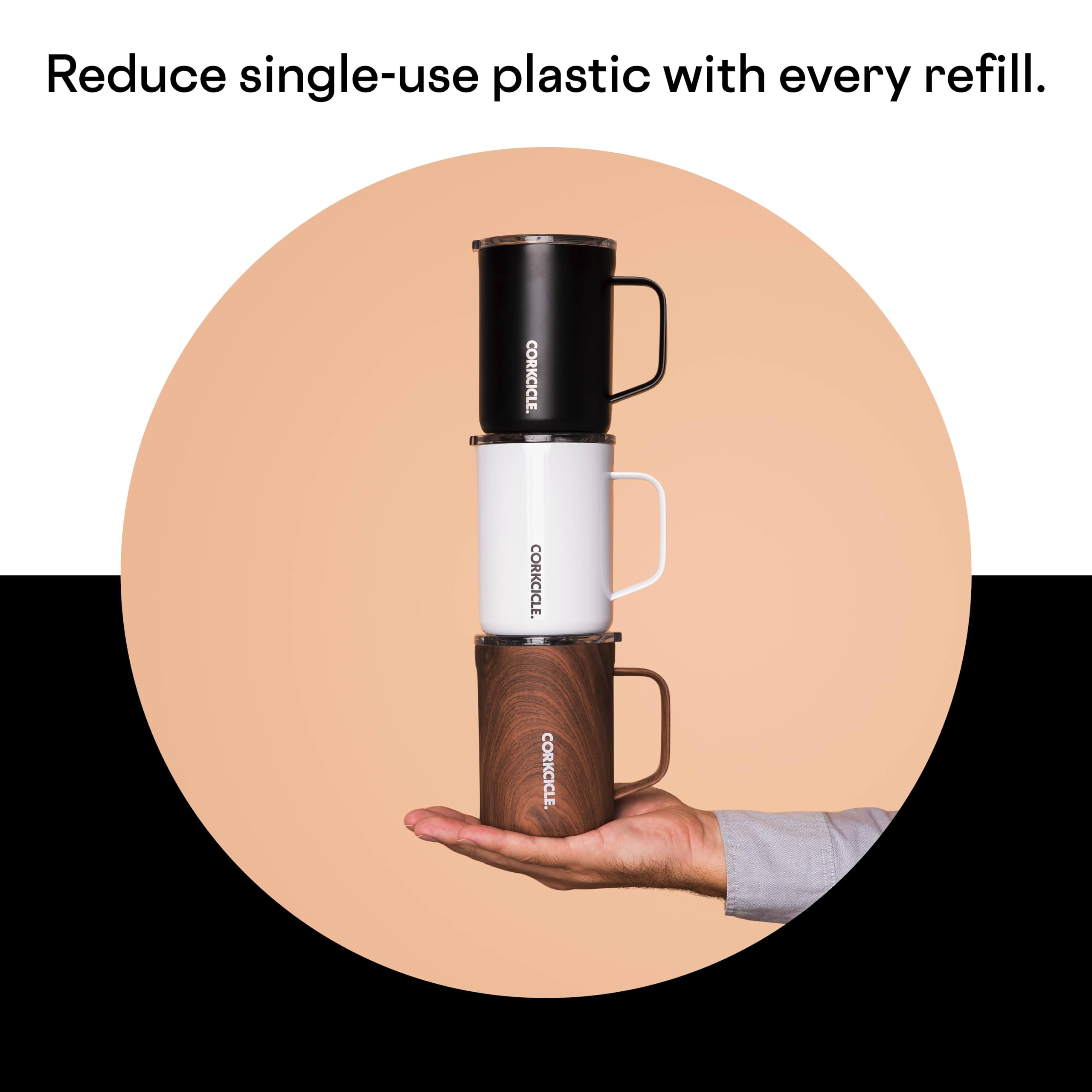Corkcicle Triple Insulated Coffee Mug with Lid and Handle, Black, 16 oz β Stainless Steel Travel Mug Keeps Beverages Hot for 3+ Hours β Non-Slip, Easy-Grip, Spill-Resistant Tumbler