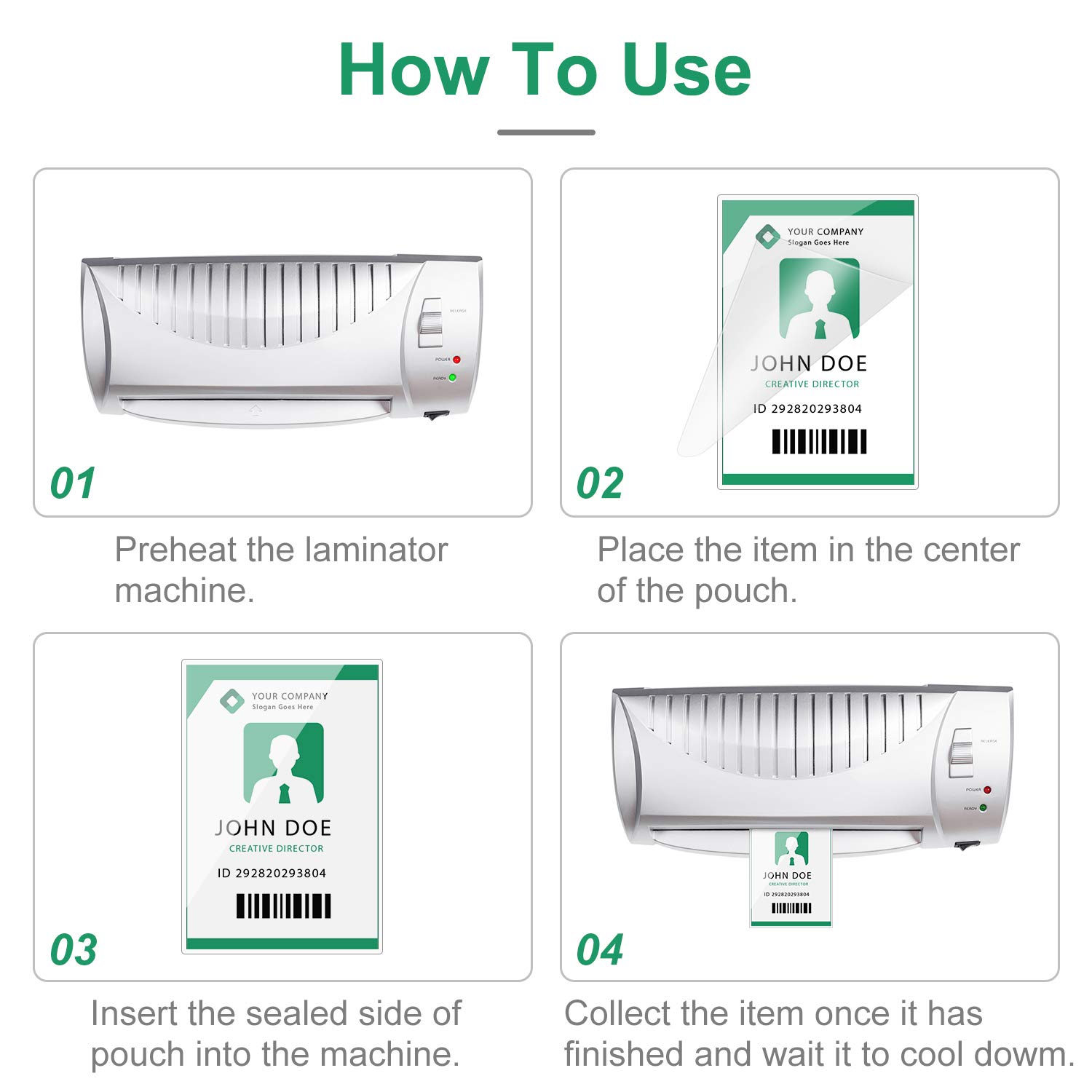 Thermal Laminating Pouches Clear Laminating Pouches Plastic Paper Laminator Pouches, 9 x 11.5 Inch, 5 x 7 Inch, 4 x 6 Inch, 2.2 x 3.7 Inch (100 Pieces)
