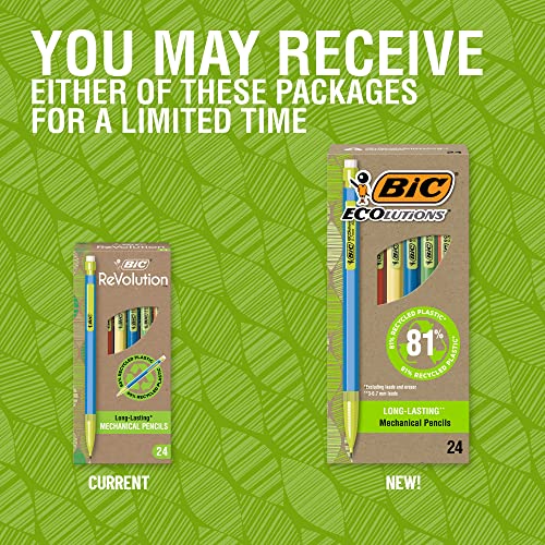 BIC Ecolutions Mechanical Pencils with Erasers, With Colorful Barrel, Medium Point (0.7mm), 96-Count Pack, Mechanical Pencils Made from 81% Recycled Plastic Excluding Leads and Erasers