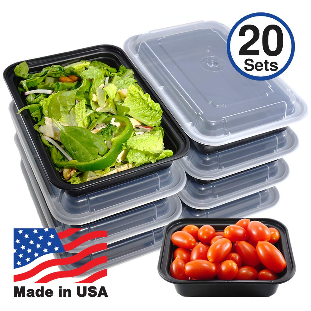 Newspring Pactiv [20 Sets] Meal Prep Containers with Lids, Food Storage, Take Out, Lunch Box, Portion Control, Microwave/Dishwasher/Freezer Safe, BPA Free, Factory Sealed, Made in USA (12 OZ - Small)
