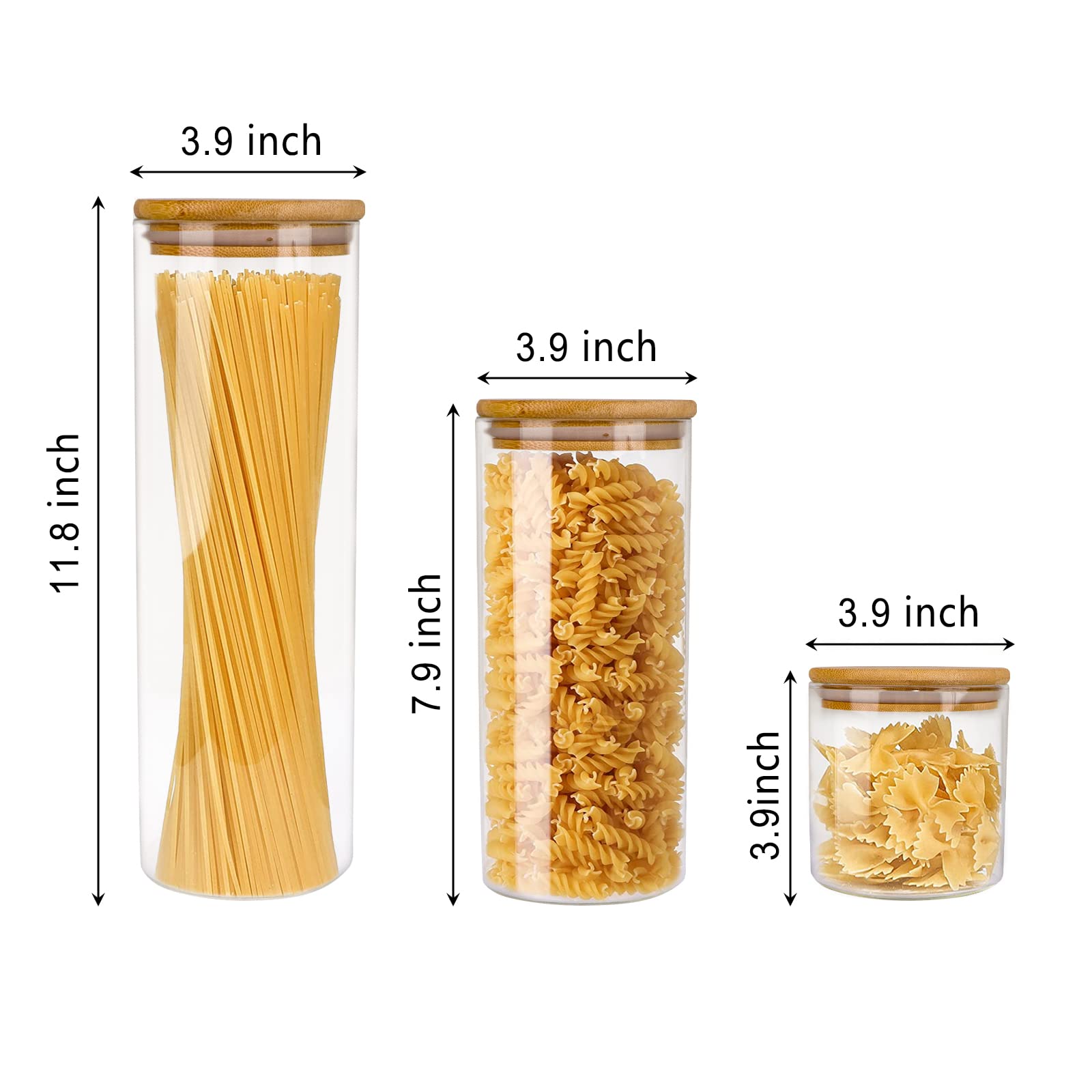UrSpeedtekLive Glass Storage Jars with Airtight Bamboo Lids, Set of 5 Food Storage Jars with Wood Lids, Glass Kitchen Canisters, Clear Container for Coffee, Dry Goods, Cookie, Candy, Tea, Pasta