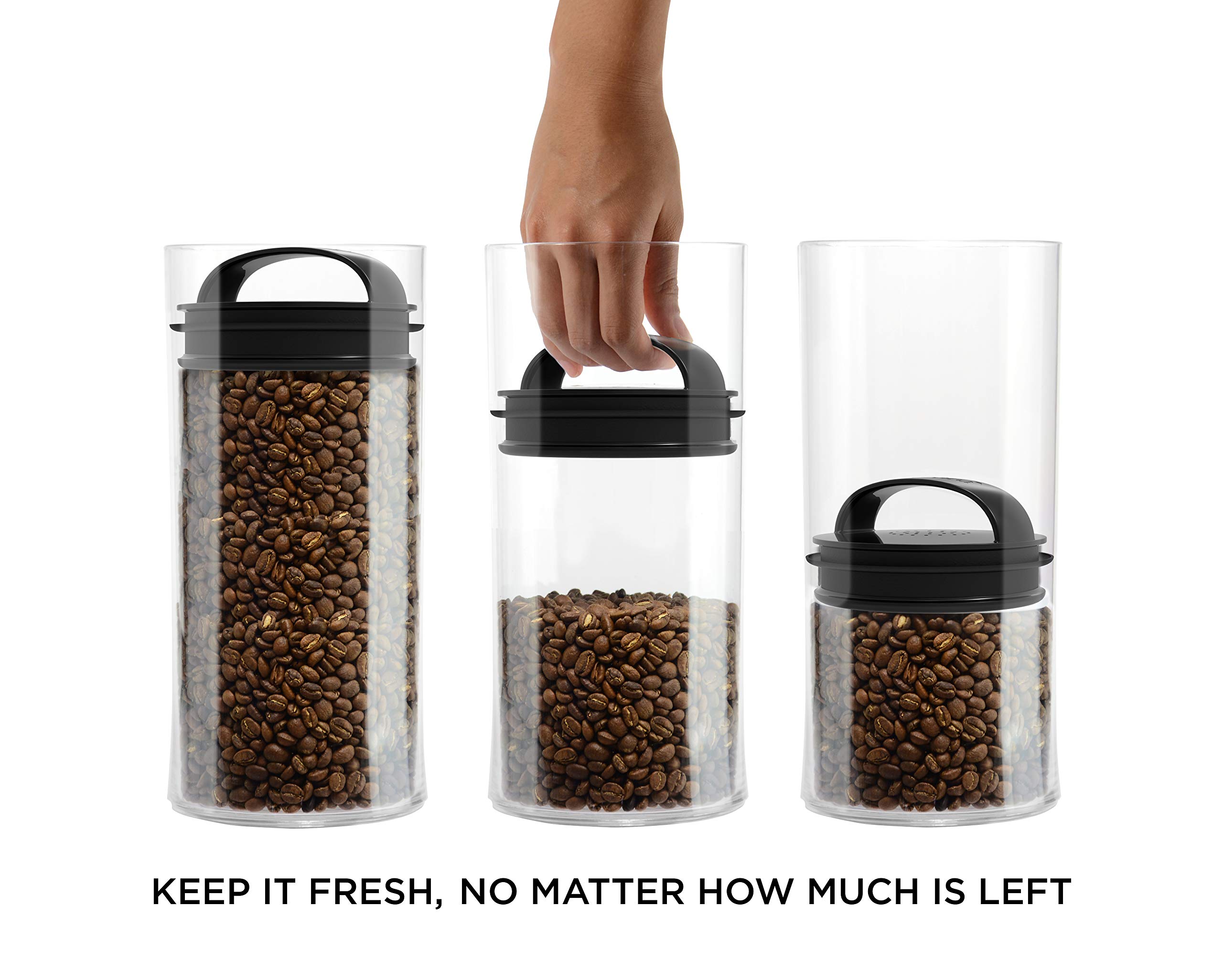 Best PREMIUM Airtight Storage Container for Coffee Beans, Tea and Dry Goods - EVAK - Innovation that Works by Prepara, Glass and Stainless Black Gloss Handle, Mini: Set of 3
