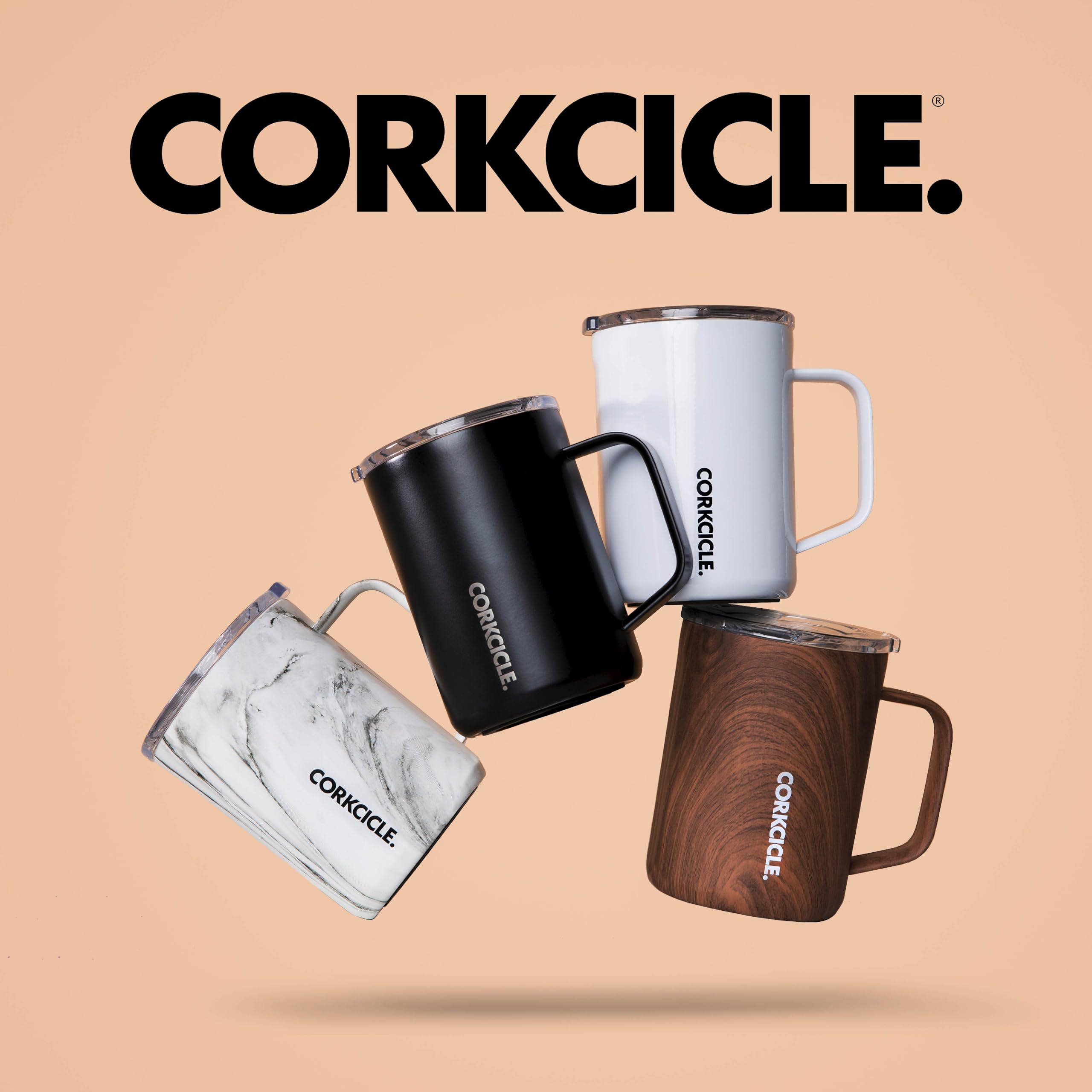 Corkcicle Triple Insulated Coffee Mug with Lid and Handle, Black, 16 oz β Stainless Steel Travel Mug Keeps Beverages Hot for 3+ Hours β Non-Slip, Easy-Grip, Spill-Resistant Tumbler
