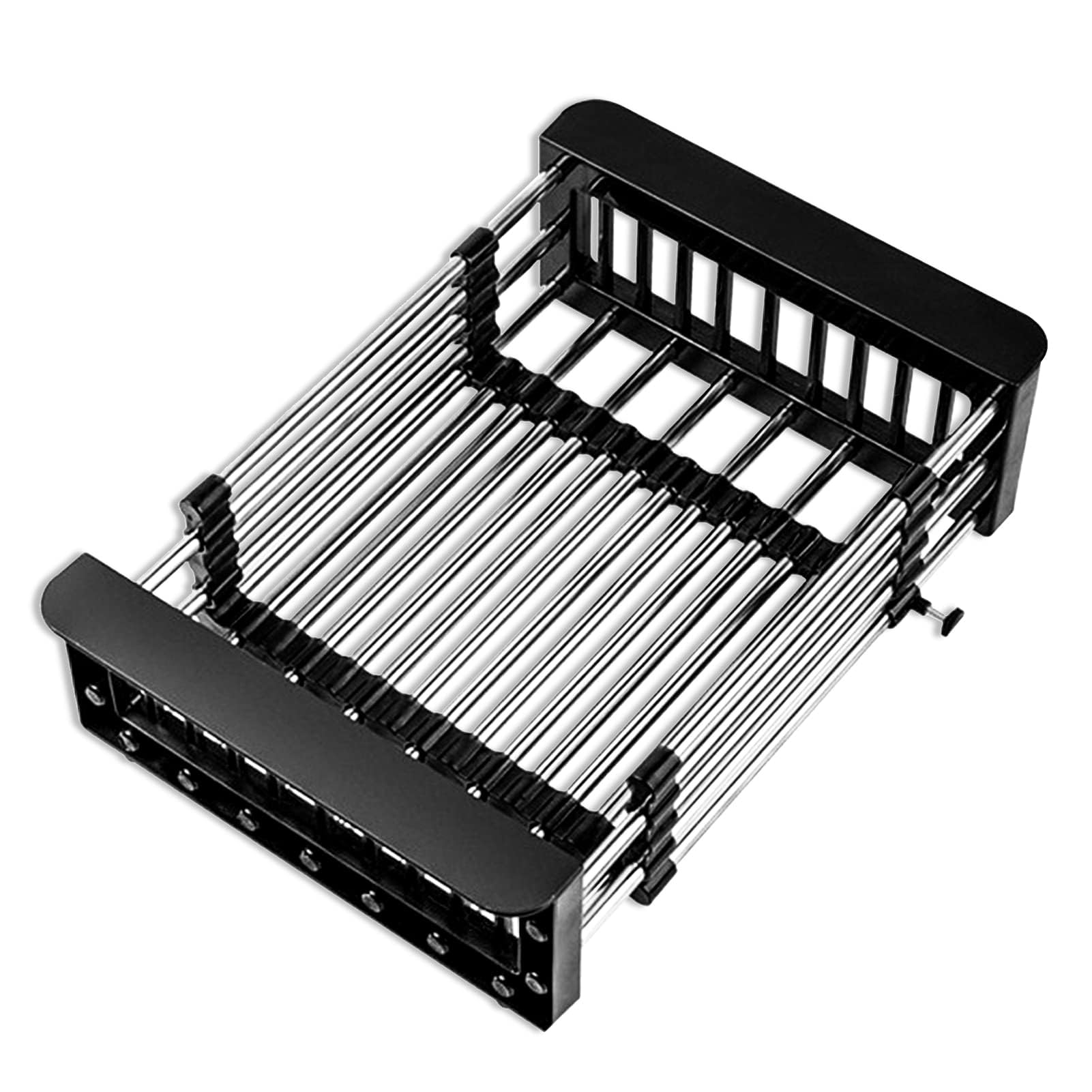 Over The Sink Dish Drying Rack, Retractable Stainless Steel Sink Strainer Telescopic Drain Basket Kitchen Rack Drain Basket Sink Organizer for Vegetable and Fruit(L-Black)