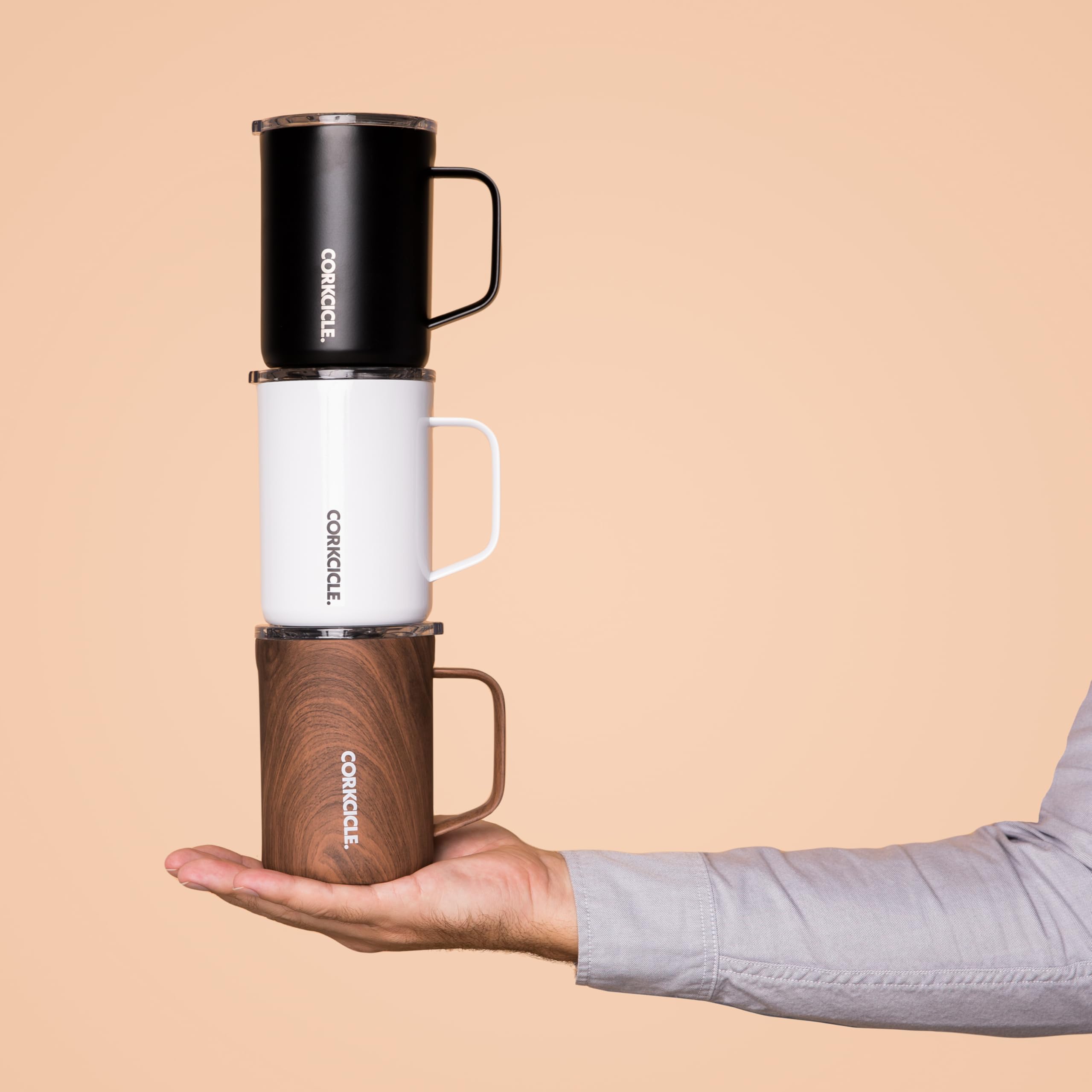 Corkcicle Triple Insulated Coffee Mug with Lid and Handle, Black, 16 oz β Stainless Steel Travel Mug Keeps Beverages Hot for 3+ Hours β Non-Slip, Easy-Grip, Spill-Resistant Tumbler