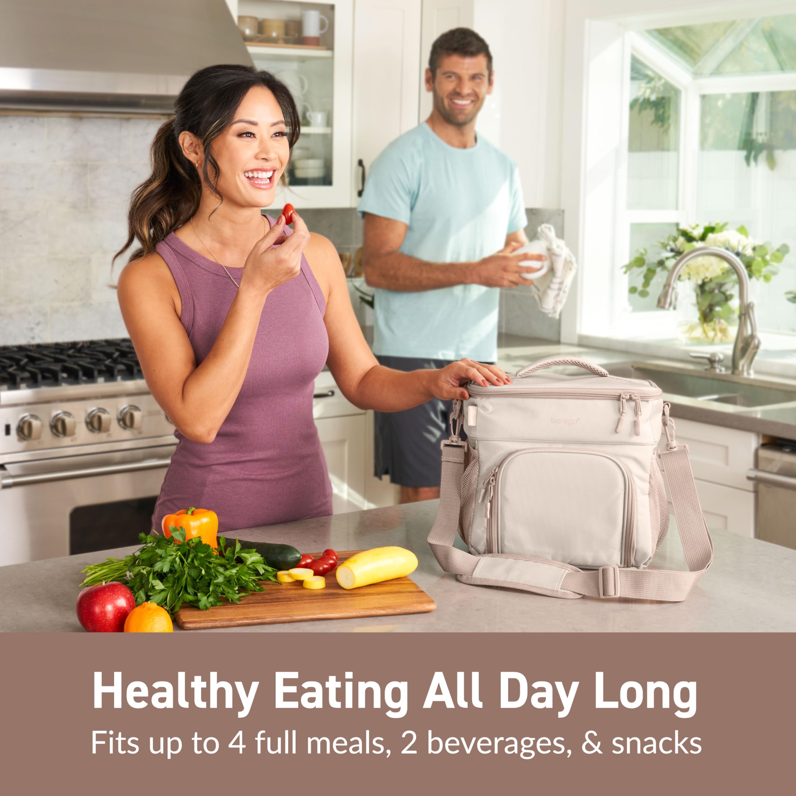 Bentgo Prep Deluxe Insulated Multimeal Bag - Lunch Box Bag, Holds 5 Meals, Premium Insulation up to 8 Hrs, Durable, Water-Resistant - Large Capacity For Adult Meal Prep (Sand)