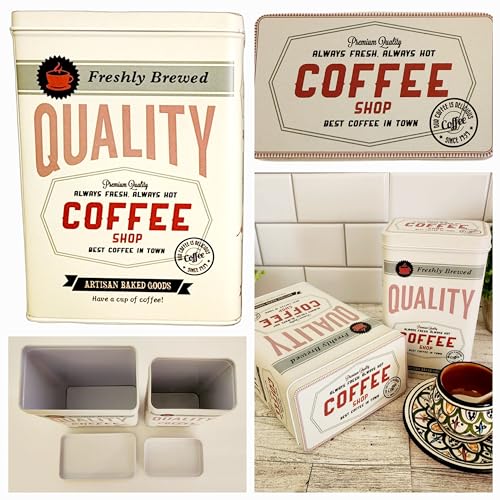 hadaaya Farmhouse Coffee Storage Container Set with Lids β Tall Rectangular Canisters for Coffee & Tea β Airtight White Kitchen Canister Set
