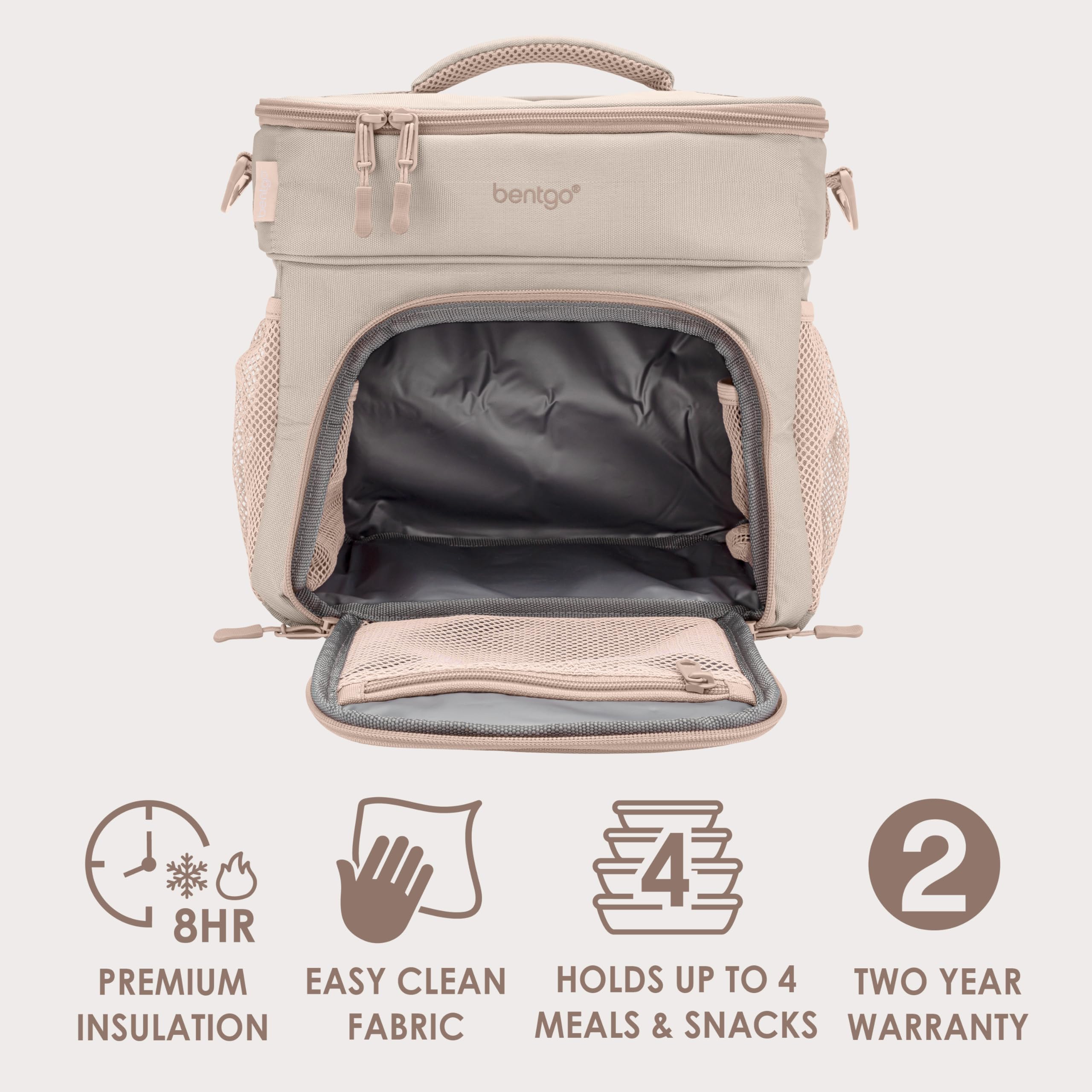 Bentgo Prep Deluxe Insulated Multimeal Bag - Lunch Box Bag, Holds 5 Meals, Premium Insulation up to 8 Hrs, Durable, Water-Resistant - Large Capacity For Adult Meal Prep (Sand)