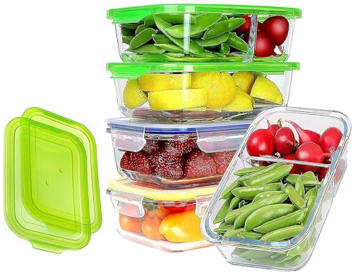 JINAMART Glass Food Containers with Airtight, Leak Proof, BPA Free Lids (Set of 4 Food storage Containers - 2 Bento Boxes, 2 Full Containers)