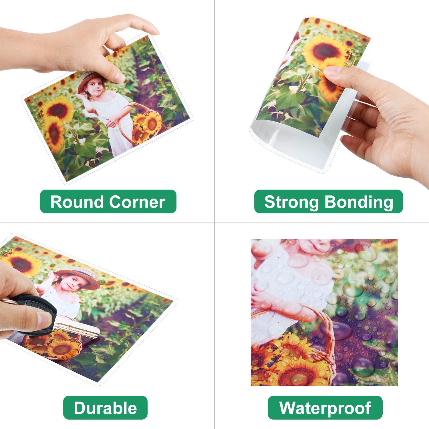 Thermal Laminating Pouches Clear Laminating Pouches Plastic Paper Laminator Pouches, 9 x 11.5 Inch, 5 x 7 Inch, 4 x 6 Inch, 2.2 x 3.7 Inch (100 Pieces)