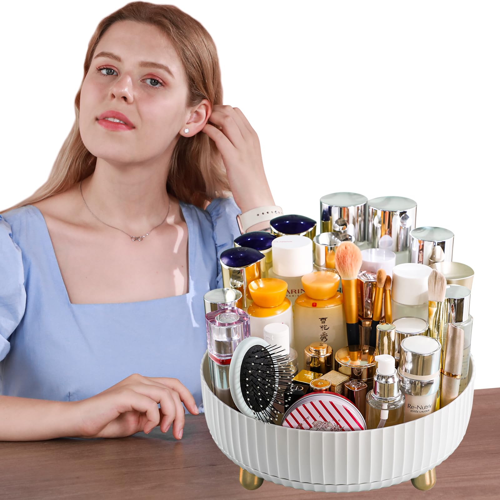 funest Makeup Perfume Organizer, 360 Degree Rotating Lazy Susan Cosmetic Desk Storage Lotions Display Case Round Gift Tray with Large Capacity , for your Jewelry