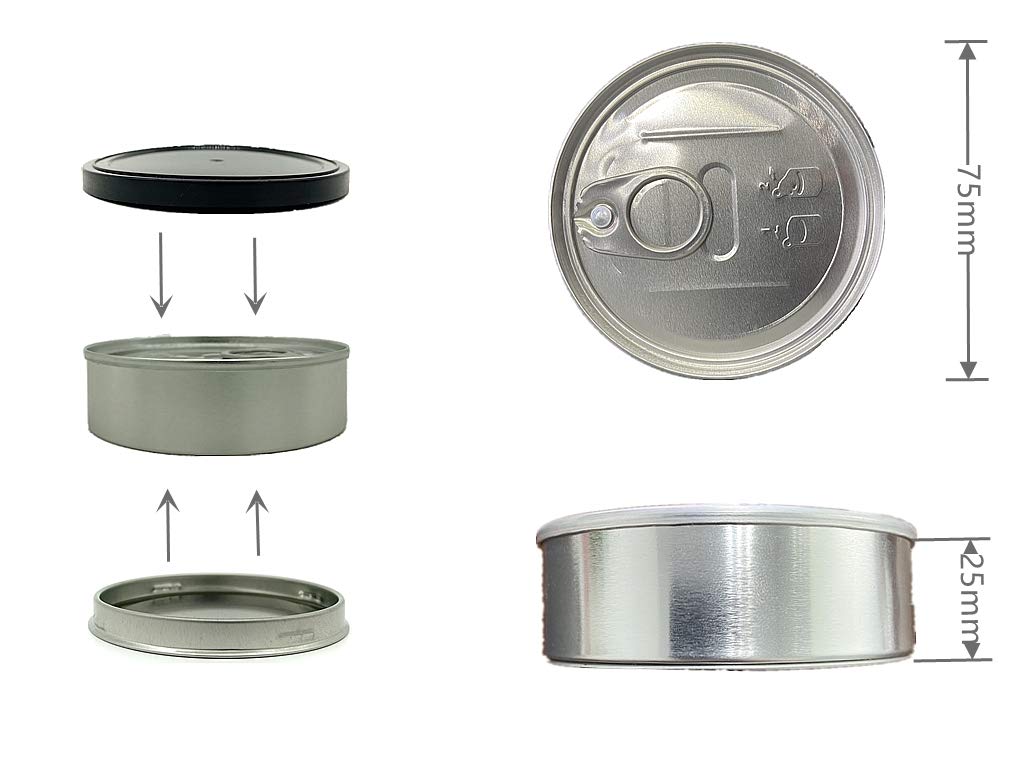 YEEPON 40sets Cali Self-seal Tin Can with Lid - Tuna Can Hoop Ring - NO TOOLS NEEDED + 48Pieces can Labels【100ml/3.5 (40sets) (3.5, 40)