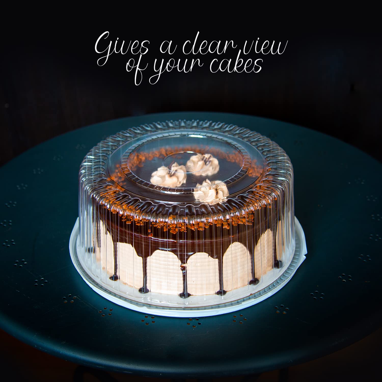 Plastic Cake Containers with Lids | Disposable Cake Containers 9 Inch Cake Carries for Transport and 9 inch Cake Boards 5 Pack of Each | Clear Bunt Cake, Cheesecake, and Pie Plastic Containers