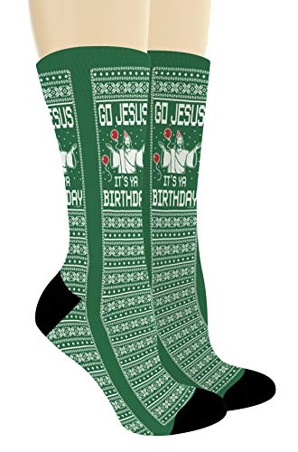 Christmas Joke Gifts Go Jesus It's Ya Birthday Winter Holiday Gift Socks 6-Pair Novelty Crew Socks