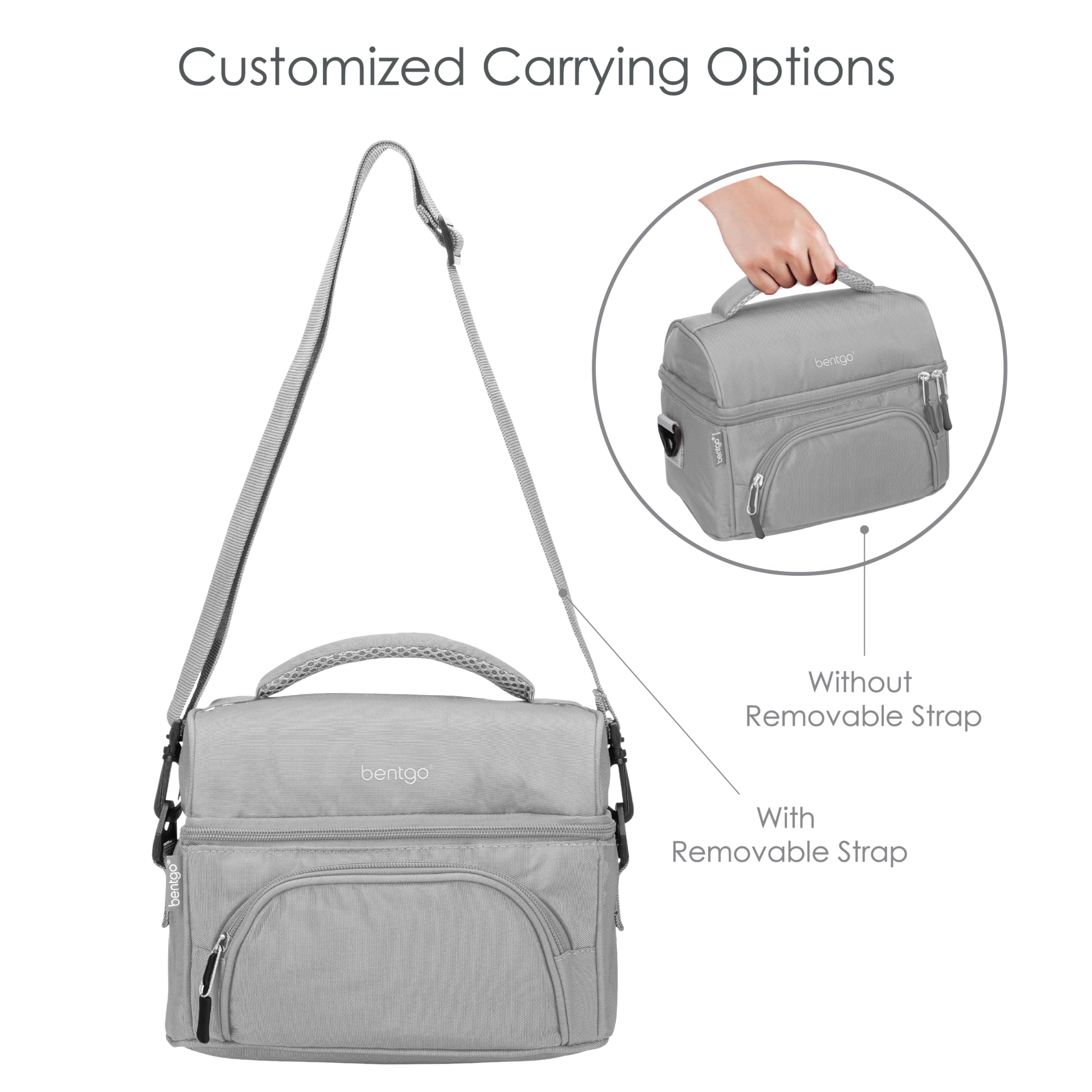 Bentgo Deluxe Lunch Bag - Durable and Insulated Lunch Tote with Zippered Outer Pocket, Internal Mesh Pocket, Padded & Adjustable Straps, & 2-Way Zippers - Fits Most Lunch Boxes (Gray)