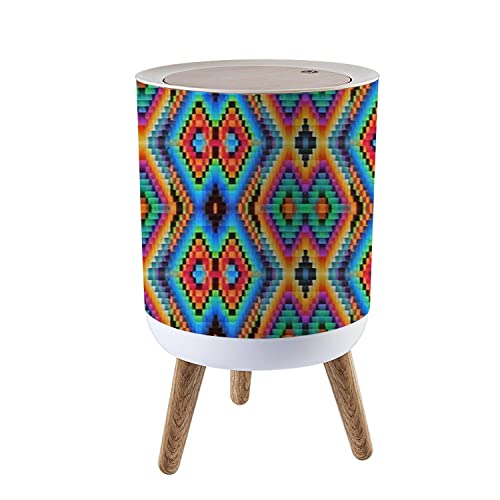Trash Can with Lid Seamless Ethnic Tribal in Mexican and Peruvian Colors imitating Yarn Wood Small Garbage Bin Waste Bin for Kitchen Bathroom Bedroom Press Cover Wastebasket 7L/1.8 Gallon