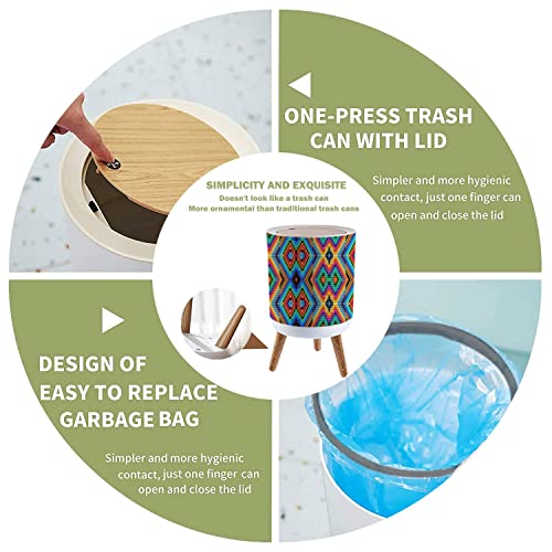 Trash Can with Lid Seamless Ethnic Tribal in Mexican and Peruvian Colors imitating Yarn Wood Small Garbage Bin Waste Bin for Kitchen Bathroom Bedroom Press Cover Wastebasket 7L/1.8 Gallon