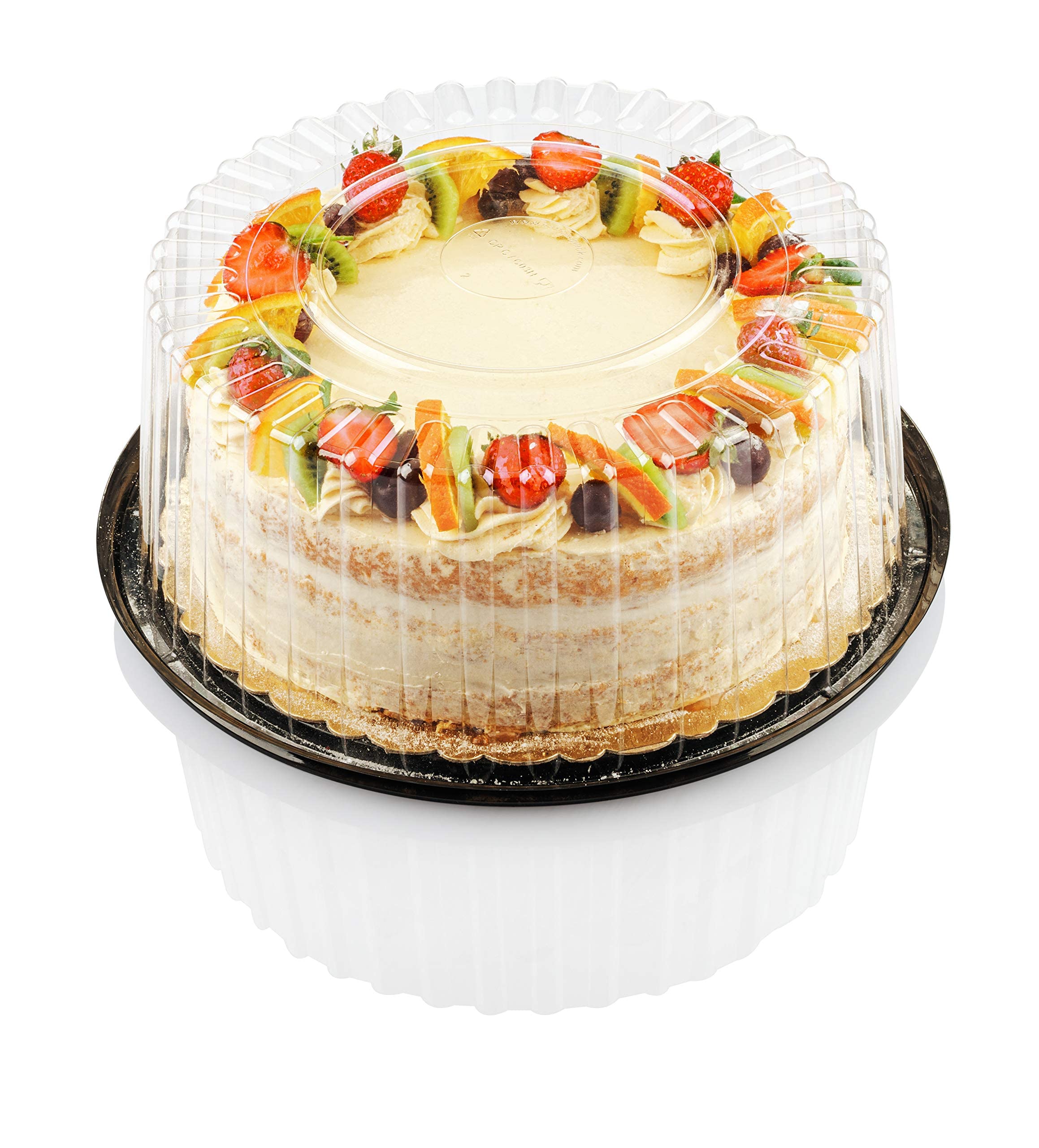 Plastic Cake Containers with Lids | Disposable Cake Containers 9 Inch Cake Carries for Transport and 9 inch Cake Boards 5 Pack of Each | Clear Bunt Cake, Cheesecake, and Pie Plastic Containers
