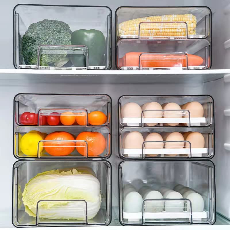 Qielie Food Storage Containers Pantry Organizer with Lids, Removable Drain Tray Fruit Vegetables Storage Rack Clear Fridge Storage Stackable Meal Fresh Keeper Bins