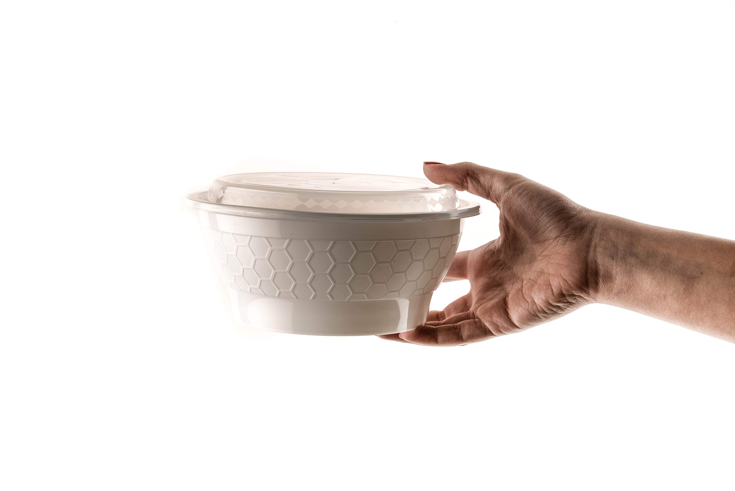 EcoQuality Meal Prep Containers [300 Pack] White Round Bowls with Lids, Food Storage Bento Box, Microwavable,Premium,Stir Fry | Lunch Boxes | BPA Free | Freezer/Dishwasher Safe | Disposable (40 oz)