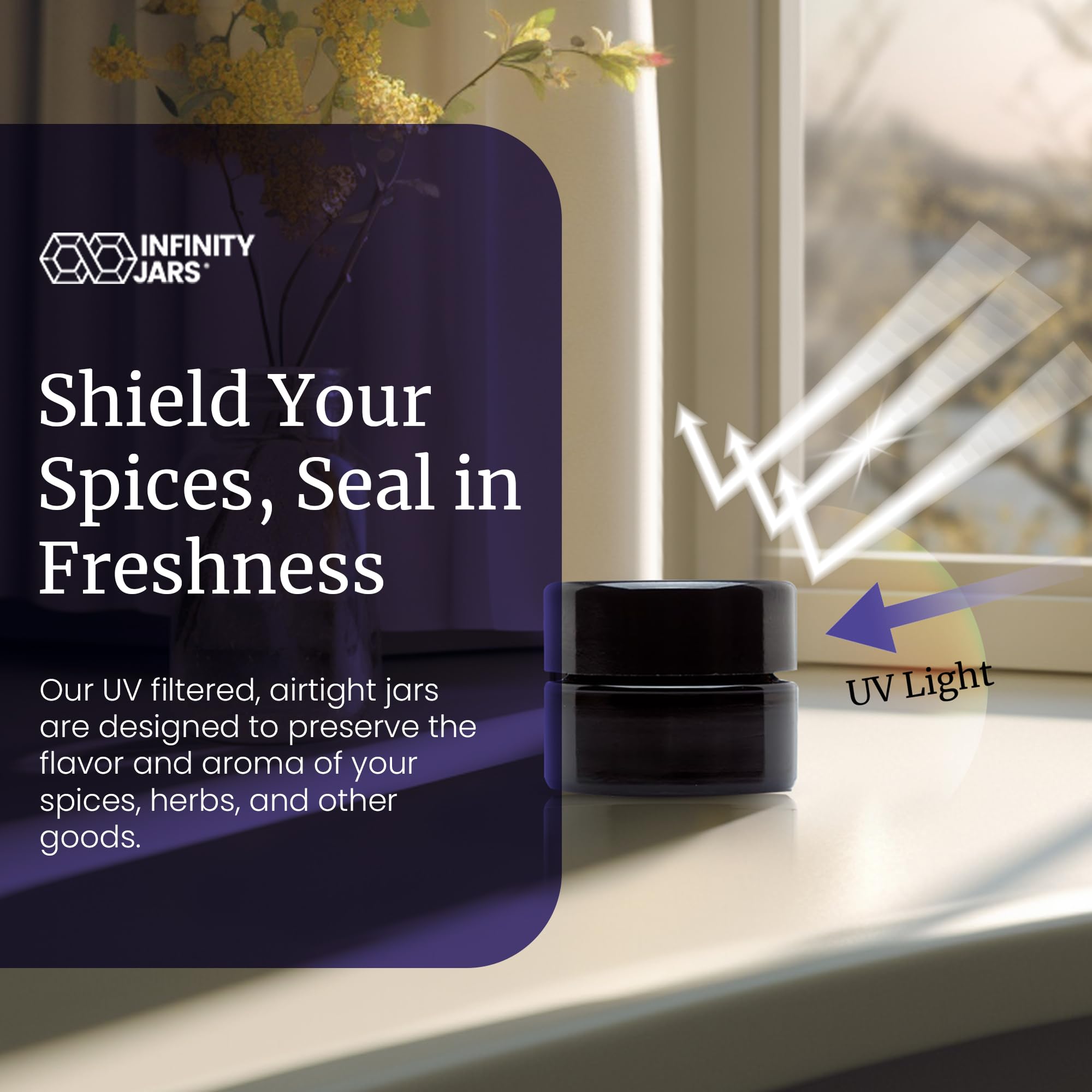 Infinity Jars Classic Black Glass Jar 5 ml (.17 fl oz) Ultraviolet Airtight Smell Proof, Refillable Container, Screw top Jar for Long term storage Coffee, Spices, Tea, Dried Goods Jar for Kitchen