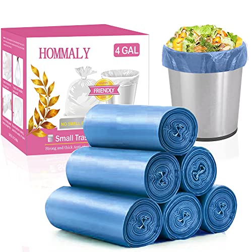 HOMMALY 4 Gallon Small Blue Trash Bags Strong Clear Garbage Bags, Bathroom Trash Can Bin Liners, Plastic Bags for Office, Waste Basket Liner(Blue)