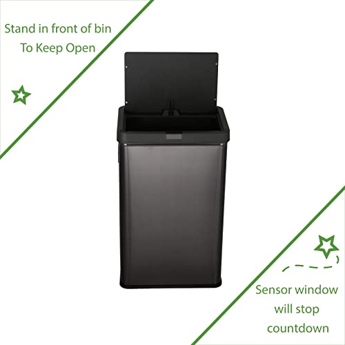 WILDKASH 13.7gal Stainless Steel Touchless Kitchen Garbage Can, Suitable for Home, Kitchen, Living Room, Bedroom, Office, Etc, Black