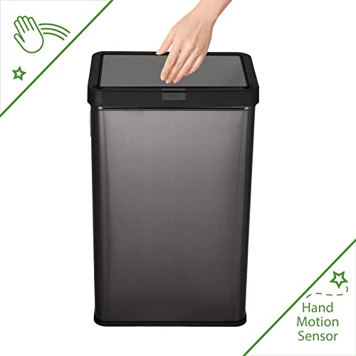 WILDKASH 13.7gal Stainless Steel Touchless Kitchen Garbage Can, Suitable for Home, Kitchen, Living Room, Bedroom, Office, Etc, Black
