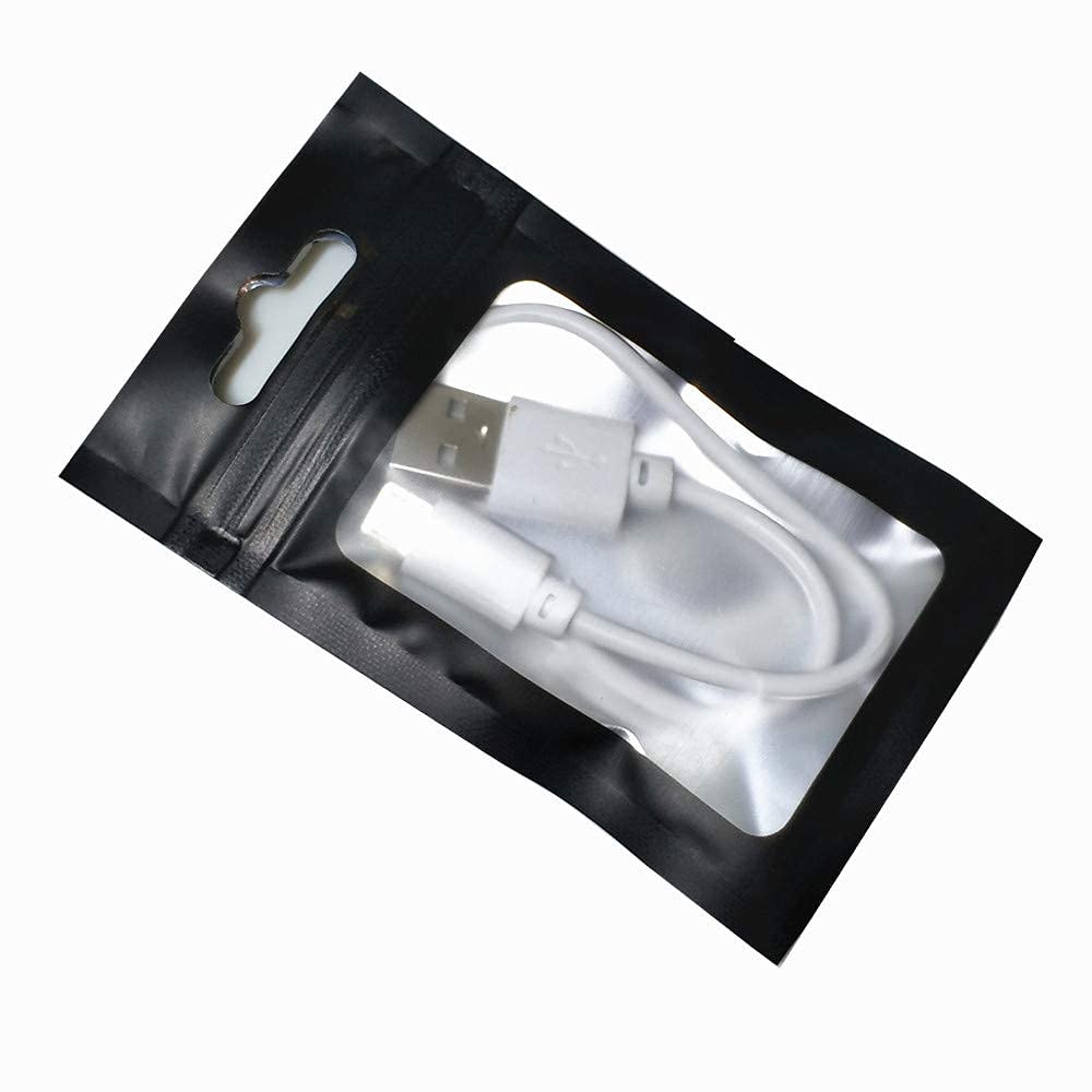 PABCK 100 Pack Resealable Matte Black Zipper Lock Window Bags with Euro Hang Hole for Zip Food Storage Lock Pouches Plastic Foil Packet 10.5x15 cm (4.1x5.9 inch)