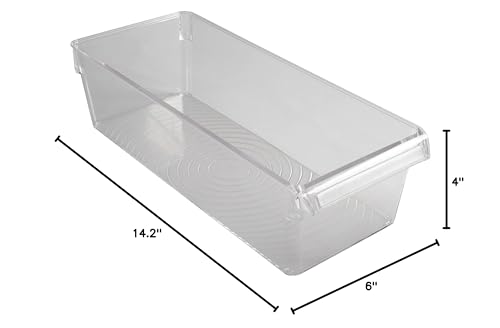 Kitchen Details 2 Pack Slim Refrigerator Storage Bin | Fridge & Freezer | Kitchen Organization | Stainless Steel Handle | Countertop | Cabinets | Pantry | Clear