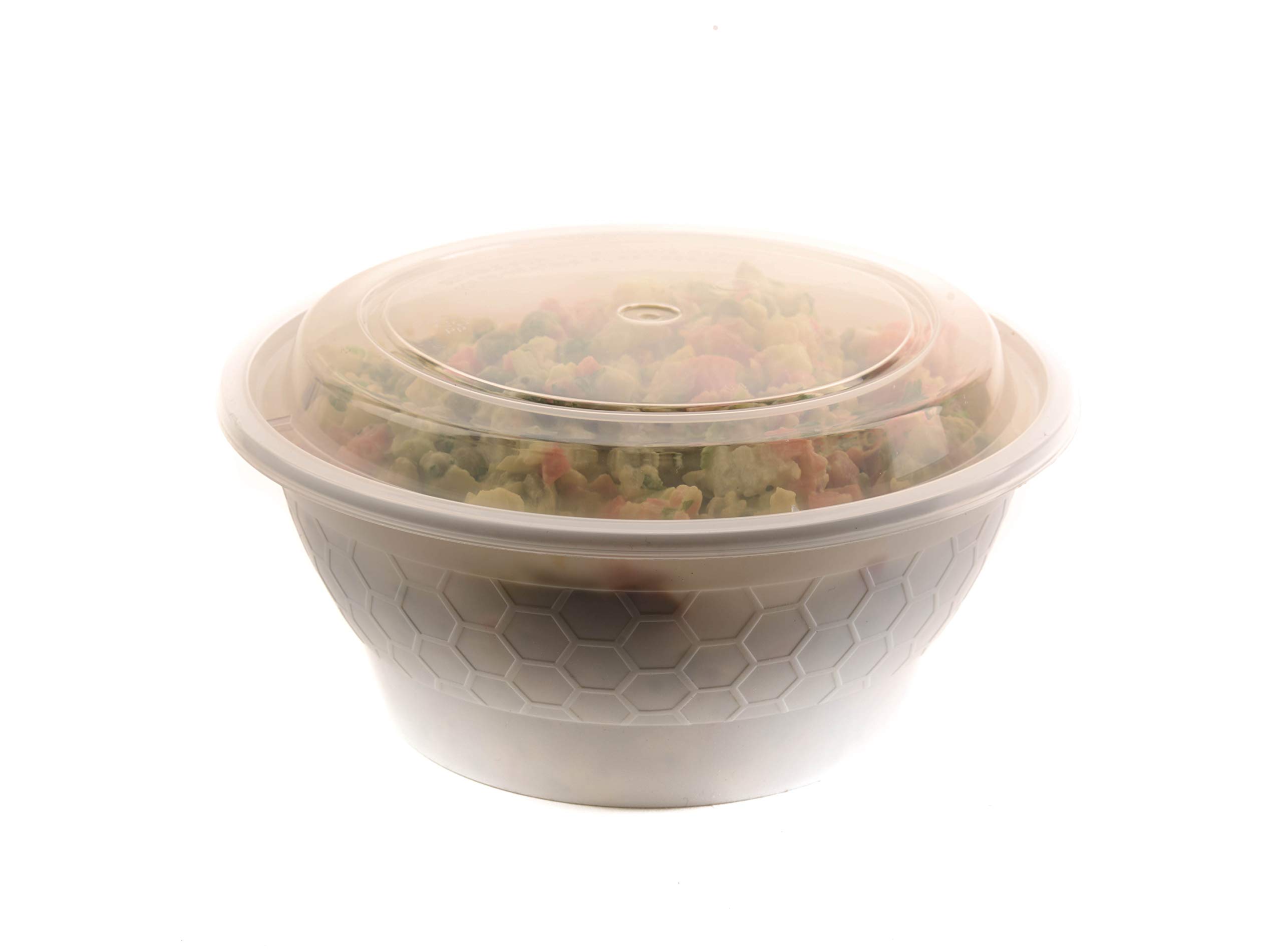 EcoQuality Meal Prep Containers [300 Pack] White Round Bowls with Lids, Food Storage Bento Box, Microwavable,Premium,Stir Fry | Lunch Boxes | BPA Free | Freezer/Dishwasher Safe | Disposable (40 oz)