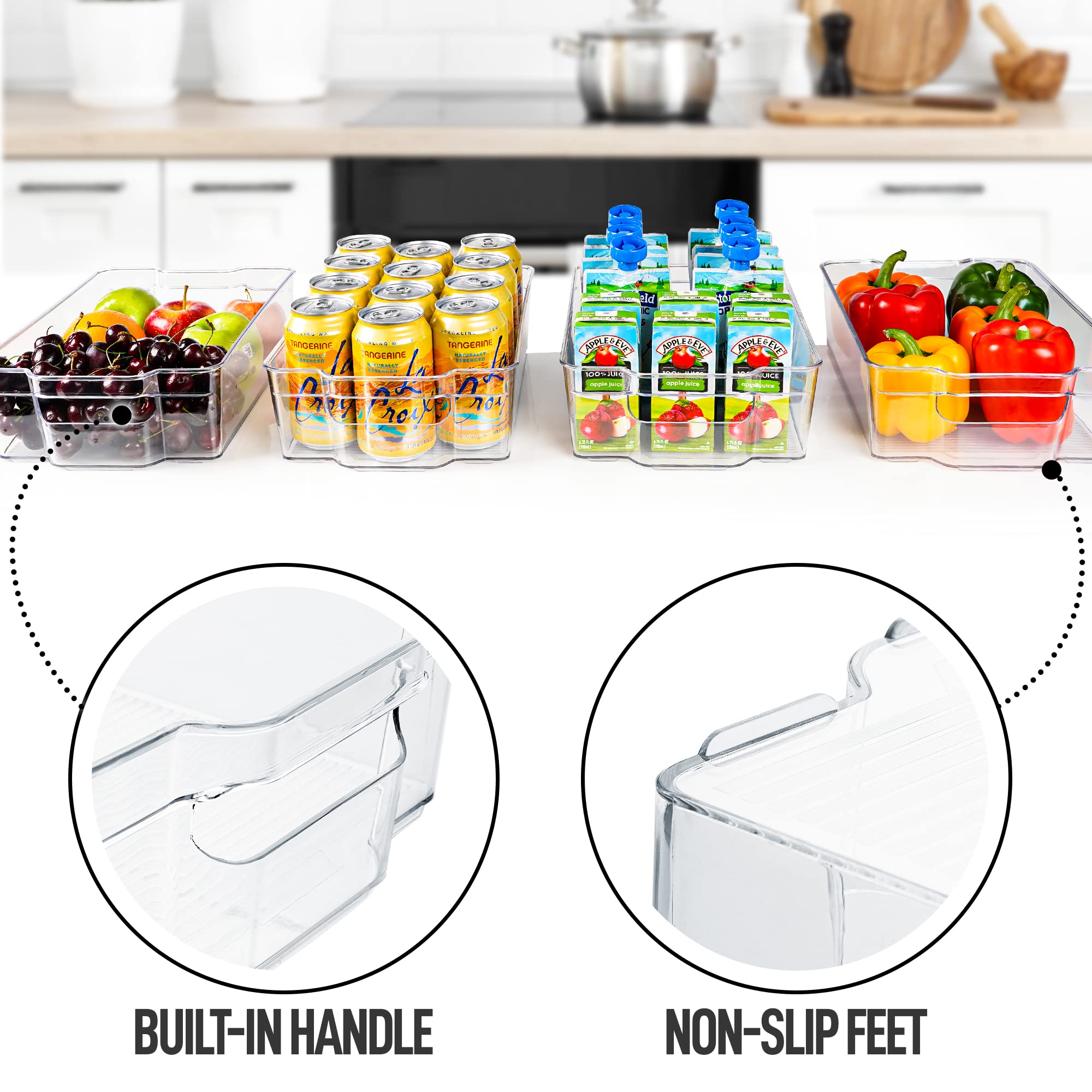 Zulay 4 Pack Clear Refrigerator Organizer Bins - XL Fridge Organizers and Storage Clear - Ideal Freezer Organizer Bins, Refrigerator Storage Containers, Kitchen Cabinets, Pantry Organization