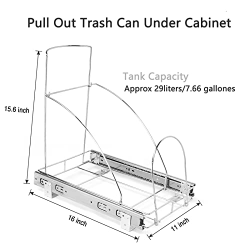 VIRRIRAVY Pull Out Trash Can Under Cabinet,Garbage Slide Out Trash Can Shelf for Kitchen,Heavy Duty Adjustable Pull Out Trash Can -Trash Can not Included,Durable Metal, Chrome