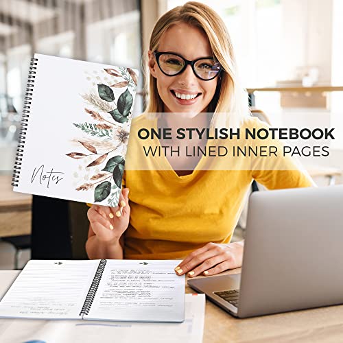 Aesthetic Spiral Notebook Journal For Women - Cute Dried Floral 10.5" x 8.5" College Ruled Notebook With Large Pockets And Lined Pages - Perfect to Stay Organized and Boost Productivity at Work or School