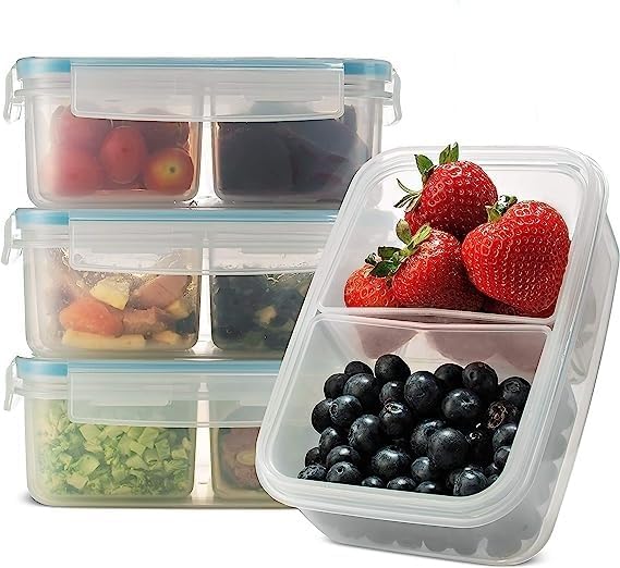 Komax Biokips Lunch Containers Set of 4 - Airtight Food Storage Containers w/ 2 Removable Compartments β BPA-Free Plastic Meal Prep Container Set - Dishwasher Safe Lunch Box Containers (30.4 oz)