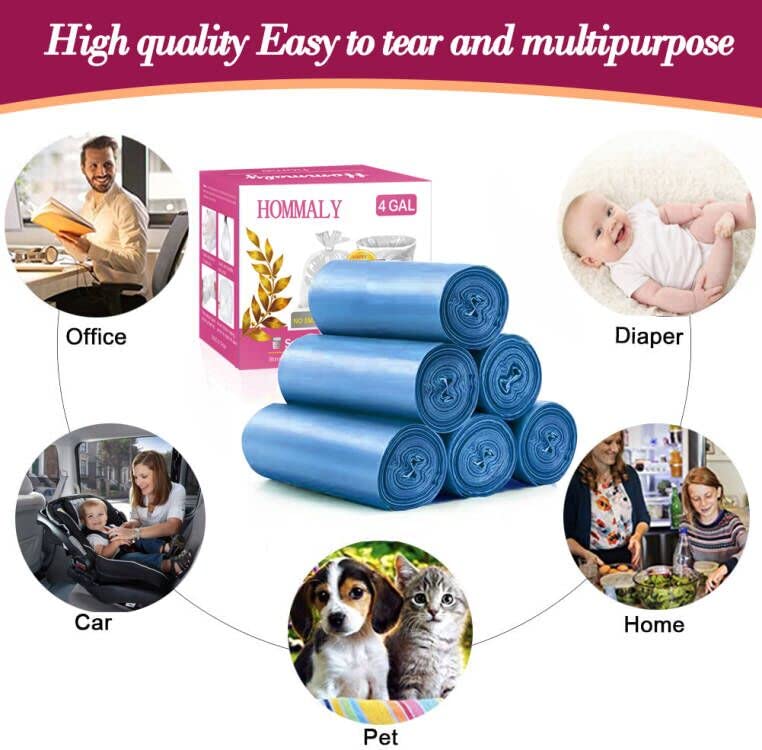 HOMMALY 4 Gallon Small Blue Trash Bags Strong Clear Garbage Bags, Bathroom Trash Can Bin Liners, Plastic Bags for Office, Waste Basket Liner(Blue)