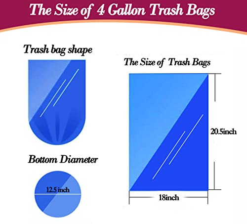 HOMMALY 4 Gallon Small Blue Trash Bags Strong Clear Garbage Bags, Bathroom Trash Can Bin Liners, Plastic Bags for Office, Waste Basket Liner(Blue)