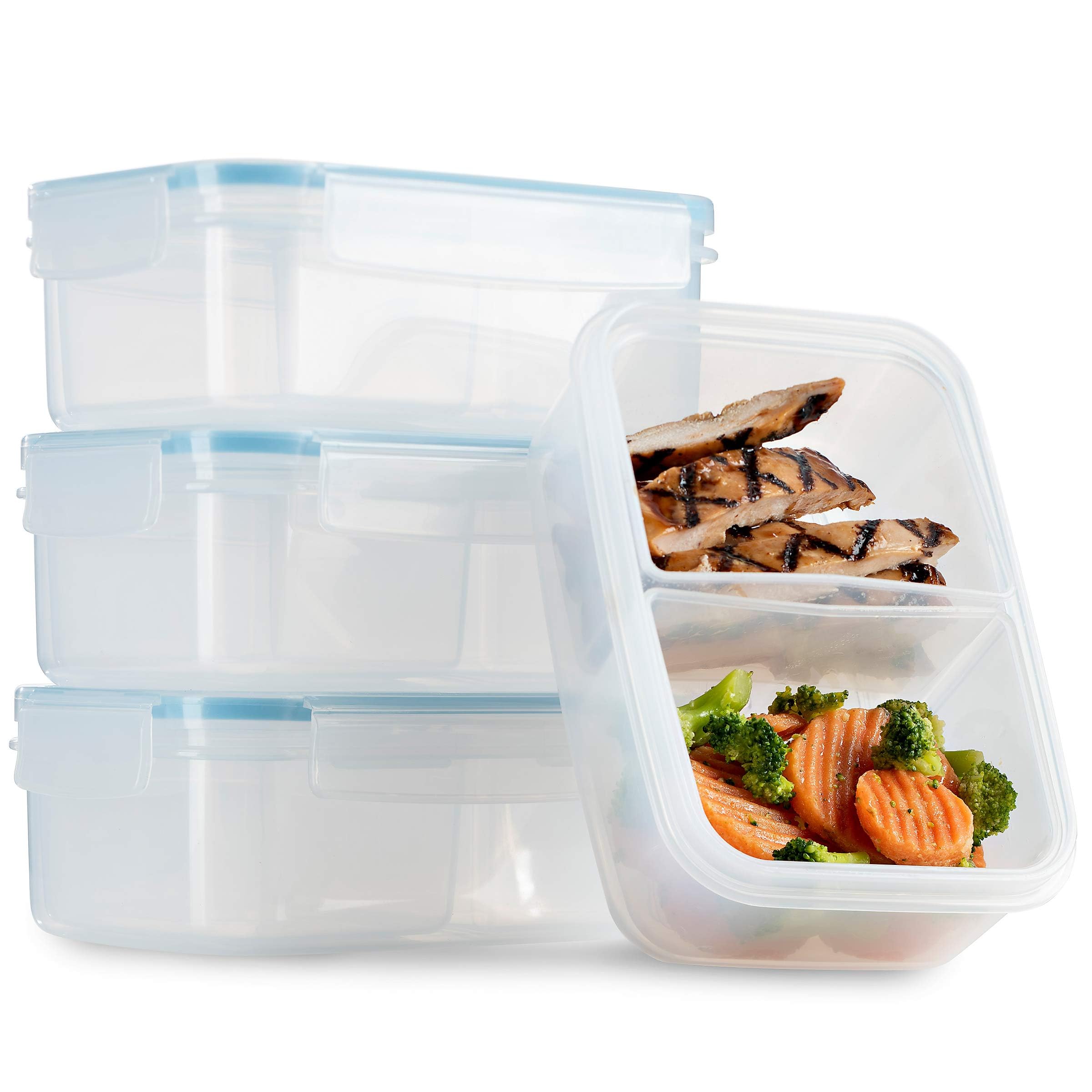 Komax Biokips Lunch Containers Set of 4 - Airtight Food Storage Containers w/ 2 Removable Compartments β BPA-Free Plastic Meal Prep Container Set - Dishwasher Safe Lunch Box Containers (30.4 oz)