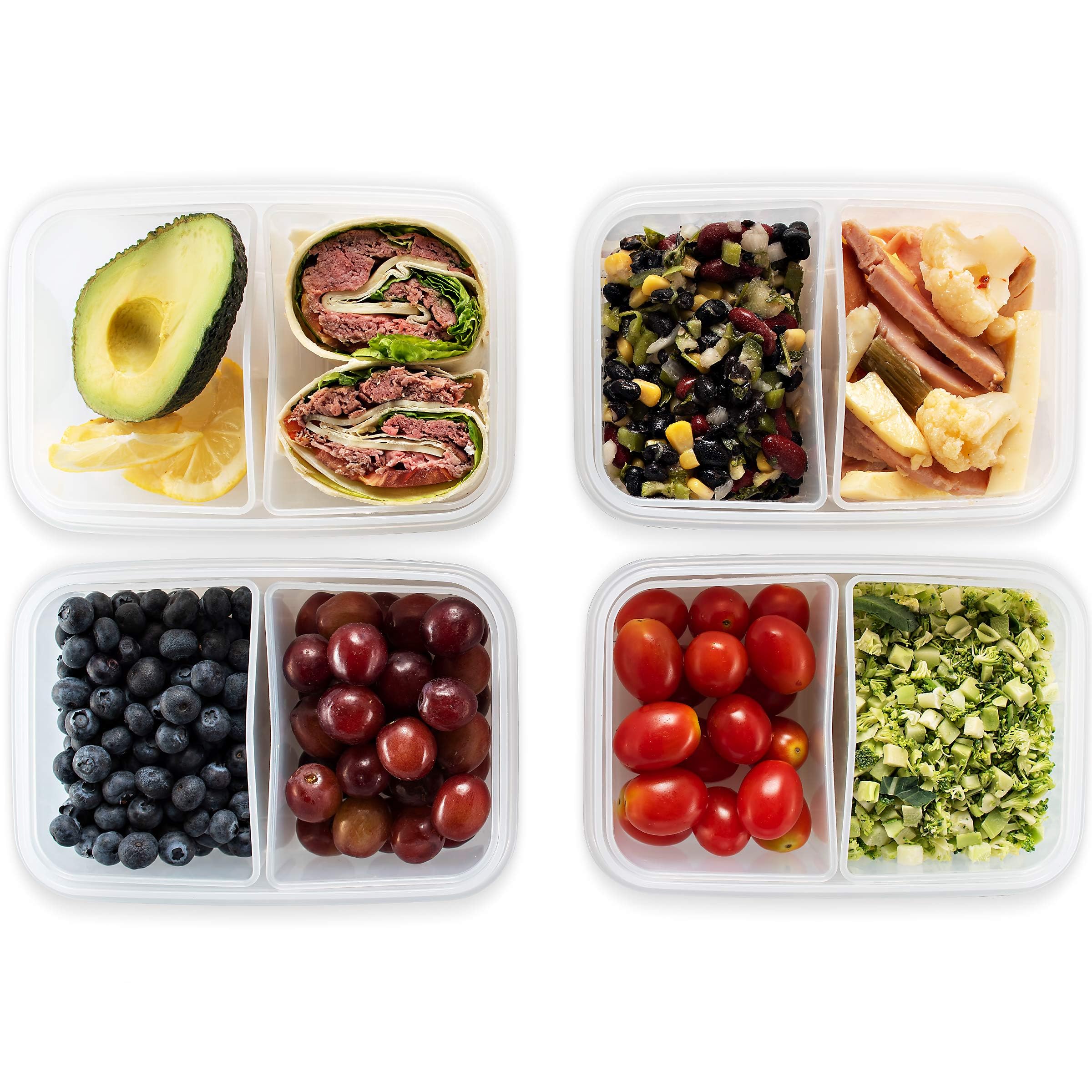 Komax Biokips Lunch Containers Set of 4 - Airtight Food Storage Containers w/ 2 Removable Compartments β BPA-Free Plastic Meal Prep Container Set - Dishwasher Safe Lunch Box Containers (30.4 oz)