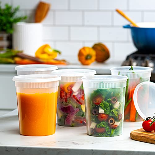 Comfy Package [Case of 120 32 oz. Plastic Deli Containers with Lids - Disposable Food Storage Containers With Airtight Lids, Ideal for Soups, Stews, and Meal Prep