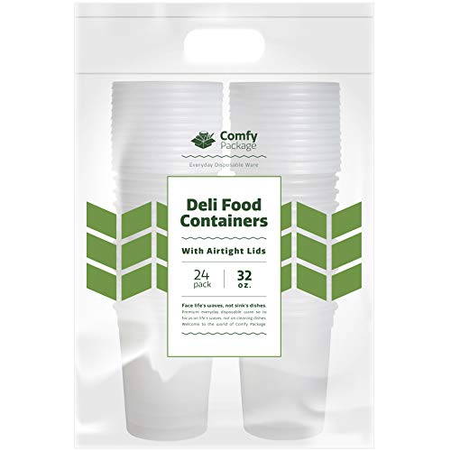 Comfy Package [Case of 120 32 oz. Plastic Deli Containers with Lids - Disposable Food Storage Containers With Airtight Lids, Ideal for Soups, Stews, and Meal Prep