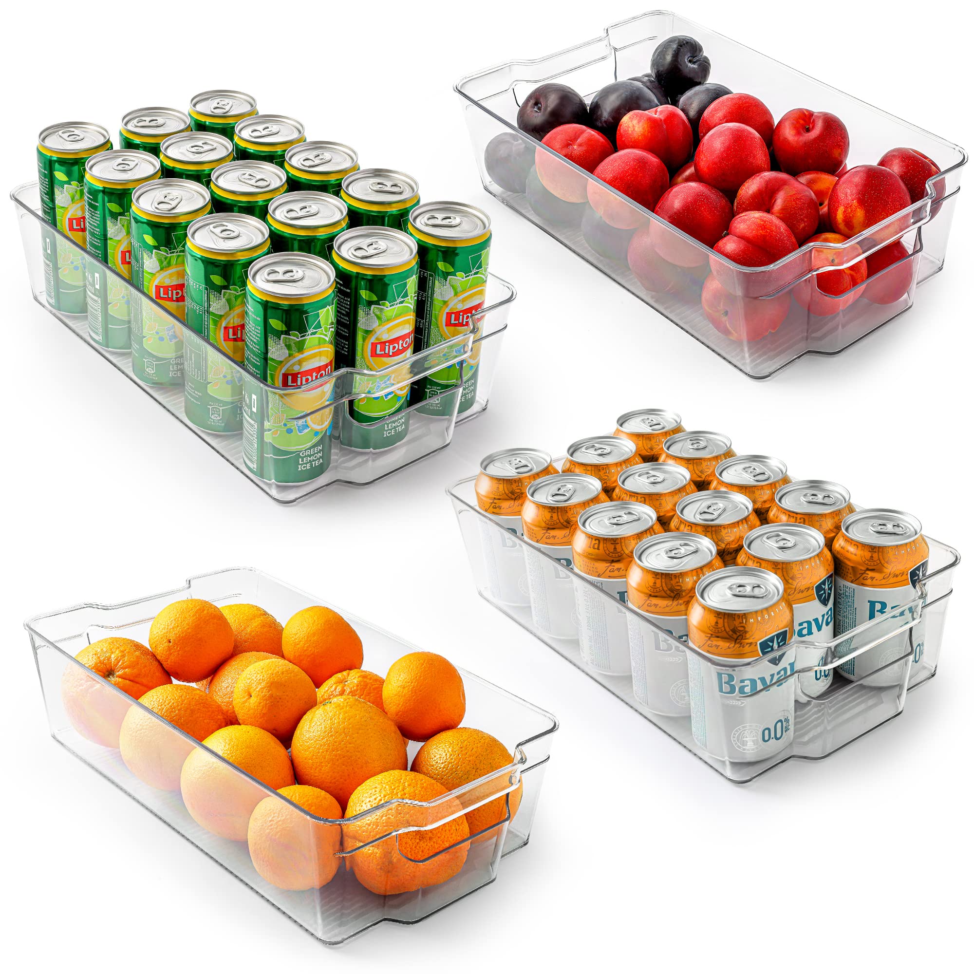 Zulay 4 Pack Clear Refrigerator Organizer Bins - XL Fridge Organizers and Storage Clear - Ideal Freezer Organizer Bins, Refrigerator Storage Containers, Kitchen Cabinets, Pantry Organization