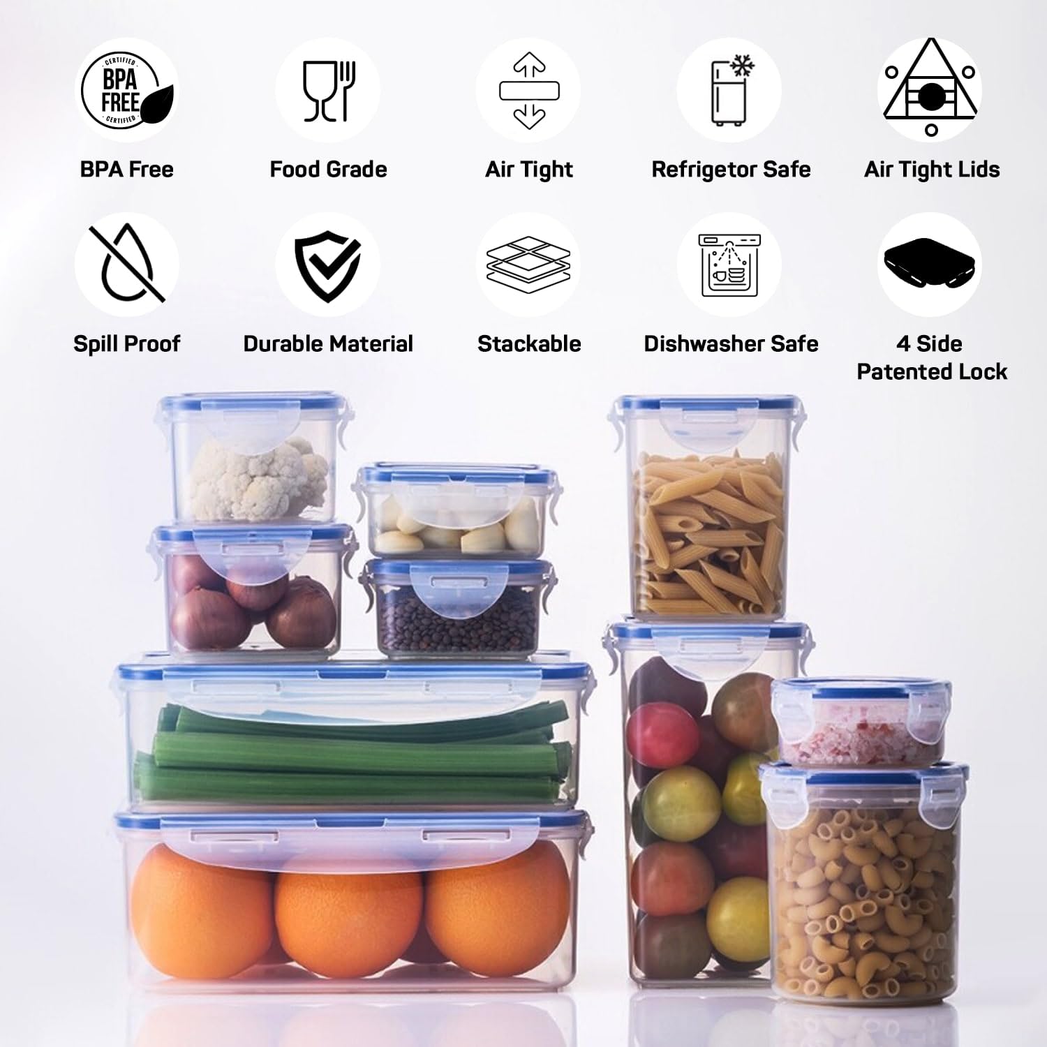Lock & Lock Classics Tall Rectangular Plastic Airtight Kitchen Or Fridge Container Boxes Set With Leak Proof Lid 1.8 Liter, Set of 3, Transparent (HPL813F x 3)