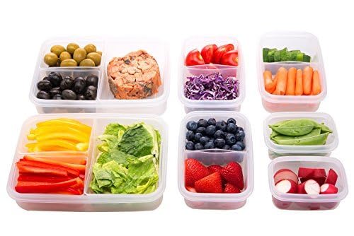 Komax Biokips Lunch Containers Set of 4 - Airtight Food Storage Containers w/ 2 Removable Compartments β BPA-Free Plastic Meal Prep Container Set - Dishwasher Safe Lunch Box Containers (30.4 oz)