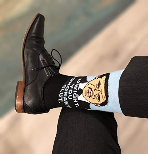 Balanced Co. Dwight You Ignorant S. Dress Socks Michael Scott Socks Funny Socks Crazy Socks Casual Socks (Black/Light Blue)