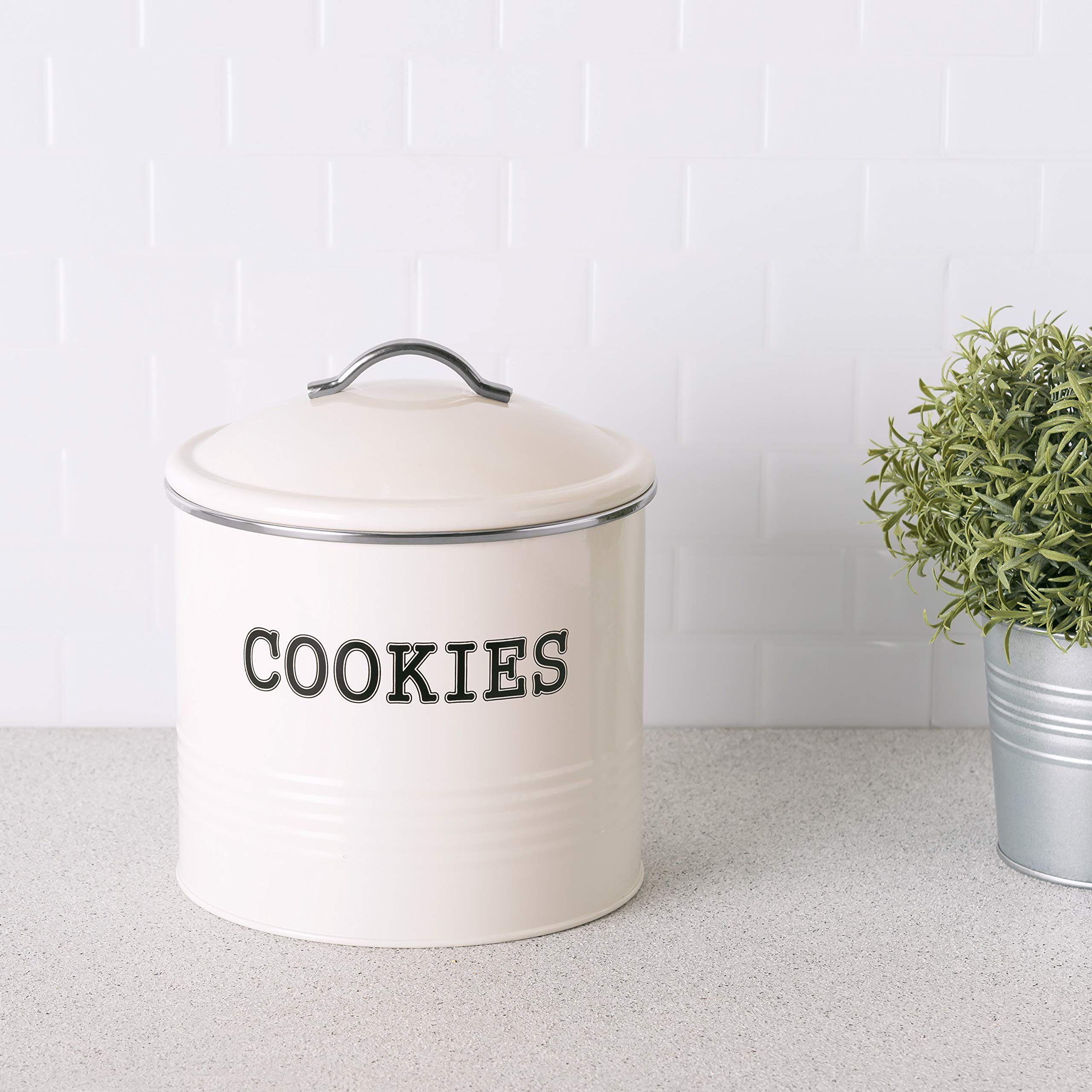 Home Basics Large Cookie Jar (Ivory) Cookie Jars For Kitchen Counter | Cute Cookie Jar With Lid